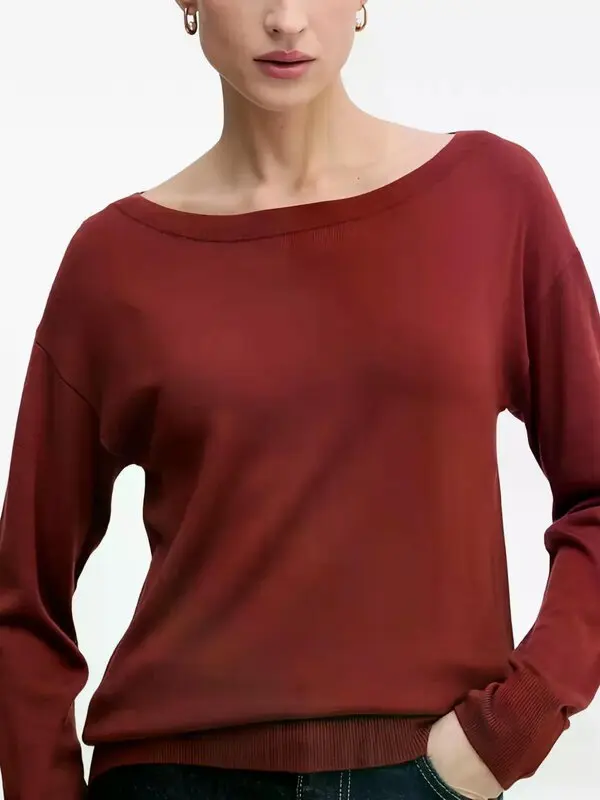 Sisley Boat-neck Long Sleeve Sweater - Brown
