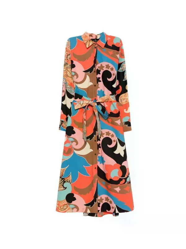 Etro Paisley-print Belted Shirt Dress - Orange