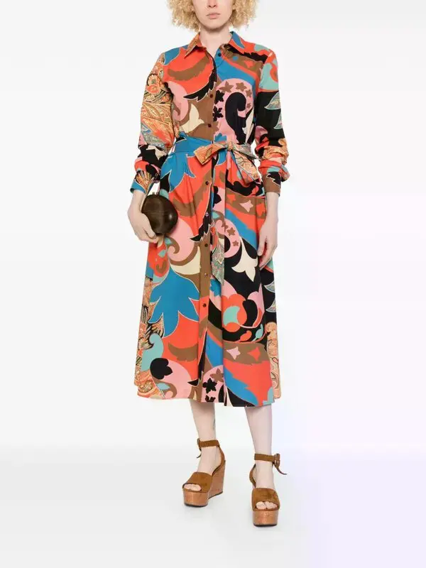 Etro Paisley-print Belted Shirt Dress - Orange