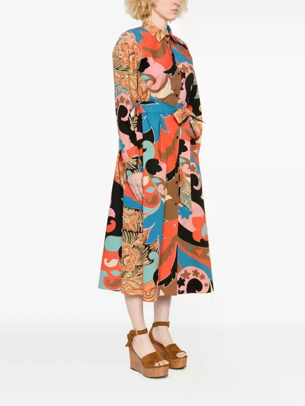 Etro Paisley-print Belted Shirt Dress - Orange