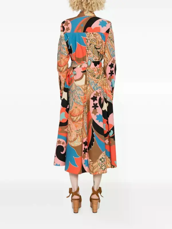 Etro Paisley-print Belted Shirt Dress - Orange
