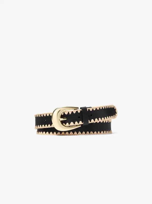 Michael Kors Whipstitched Leather Belt - Black