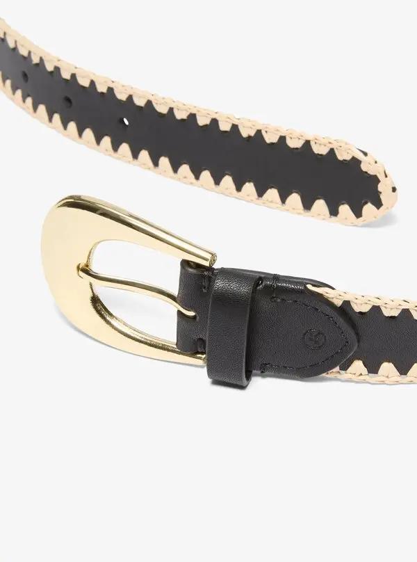 Michael Kors Whipstitched Leather Belt - Black