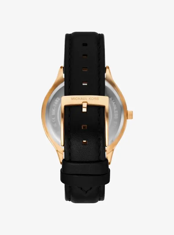 Michael Kors Slim Runway Gold-tone Leather Watch - Black