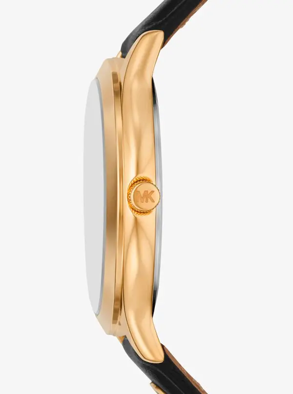 Michael Kors Slim Runway Gold-tone Leather Watch - Black
