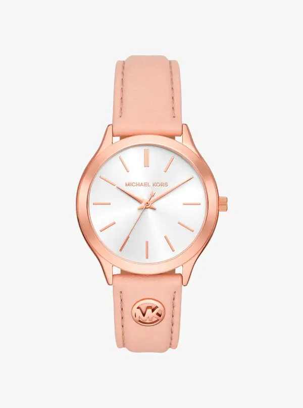 Michael Kors Slim Runway Rose Gold-tone And Leather Watch - Pink