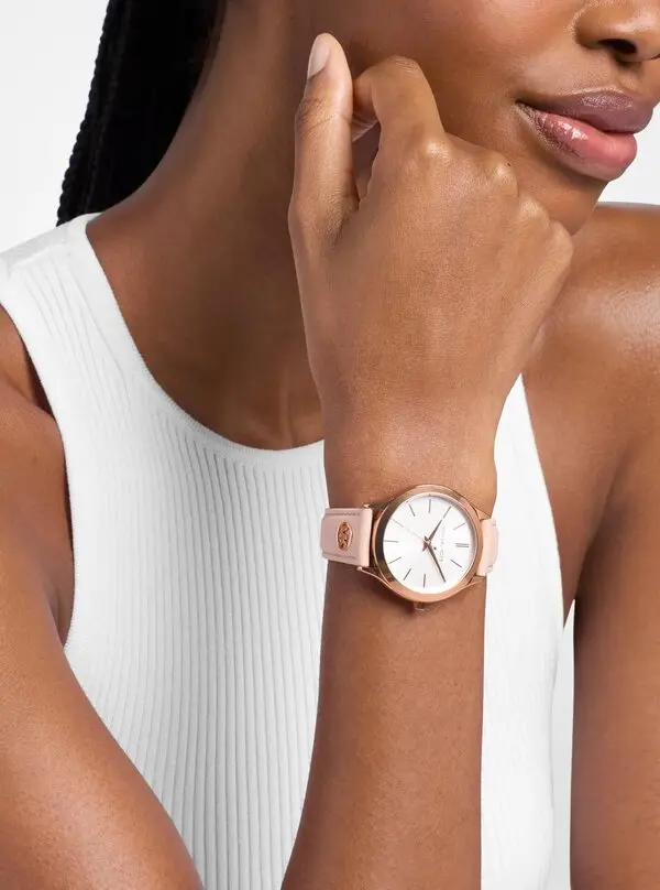 Michael Kors Slim Runway Rose Gold-tone Leather Watch - Pink
