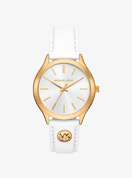 Michael Kors Slim Runway Gold-tone And Leather Watch - White