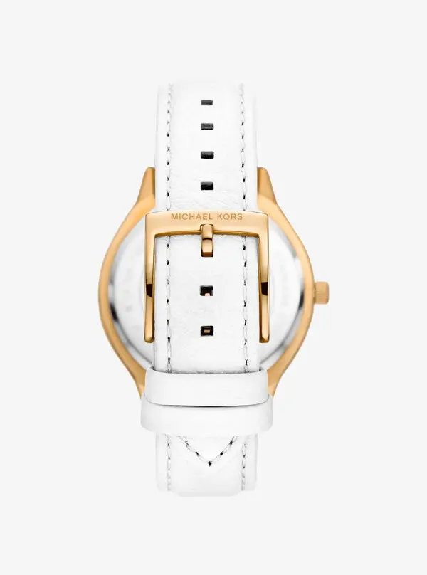 Michael Kors Slim Runway Gold-tone Leather Watch - White