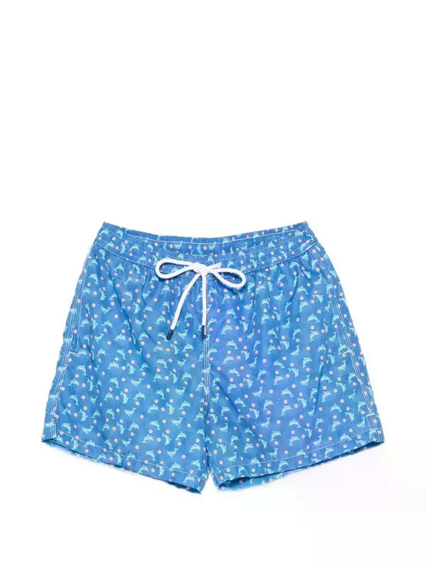 Fedeli Dolphin-print Swim Shorts - Blue