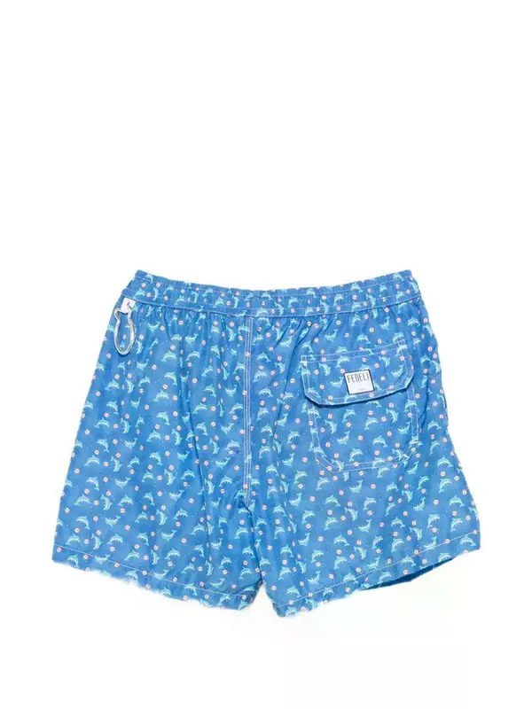 Fedeli Dolphin-print Swim Shorts - Blue