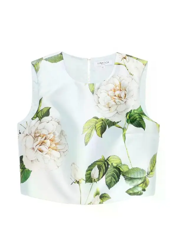 LUNATICA MILANO Floral-print Cropped Blouse - Blue