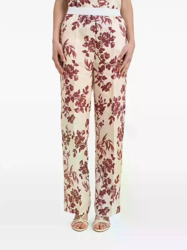 SEMICOUTURE Floral-print Straight-leg Trousers - Neutrals