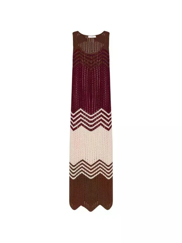 AKEP Crochet-knit Midi Dress With Chevron Detailing - Brown