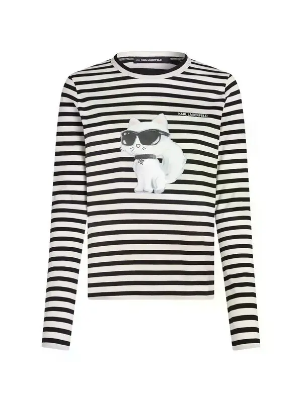 Karl Lagerfeld Ikon Choupette Striped Top - White