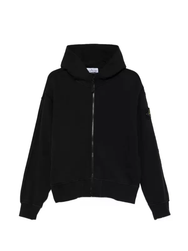 Stone Island Logo-patch Zip-up Hoodie - Black