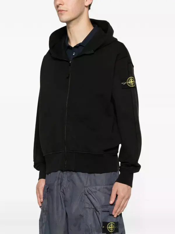 Stone Island Logo-patch Zip-up Hoodie - Black