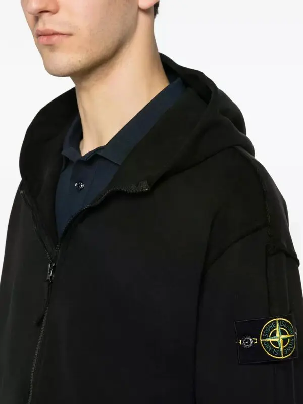 Stone Island Logo-patch Zip-up Hoodie - Black