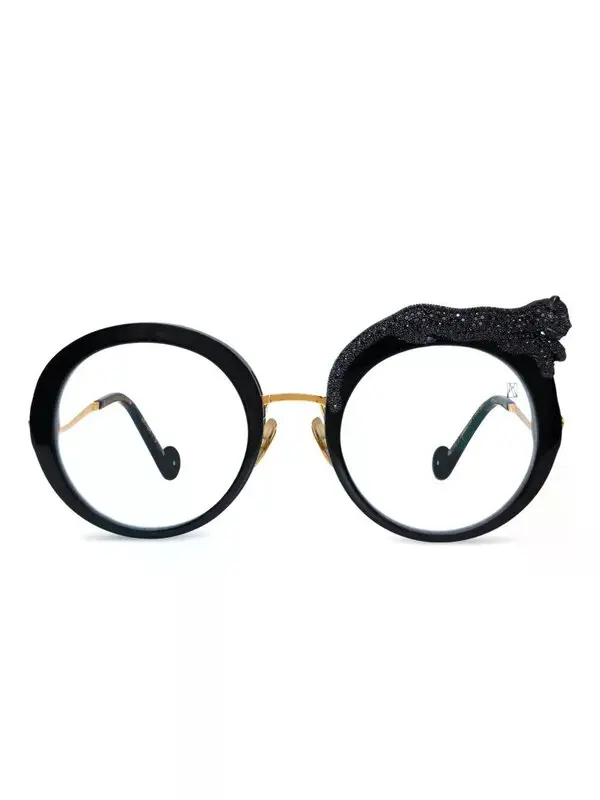 Anna-Karin Karlsson Crystal-embellished Round Frame Glasses - Black