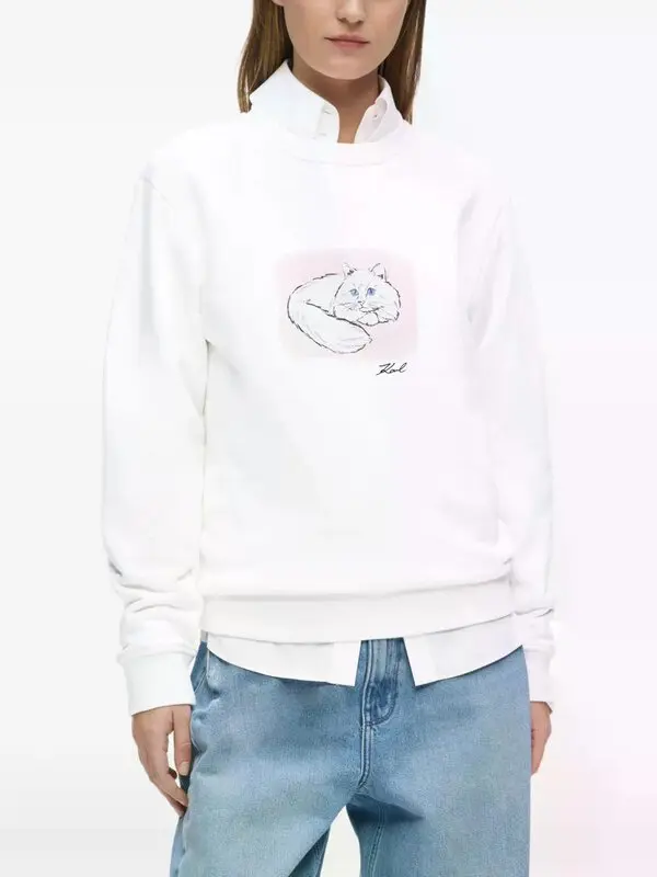 Karl Lagerfeld Cat Portrait Crew Neck Sweatshirt
