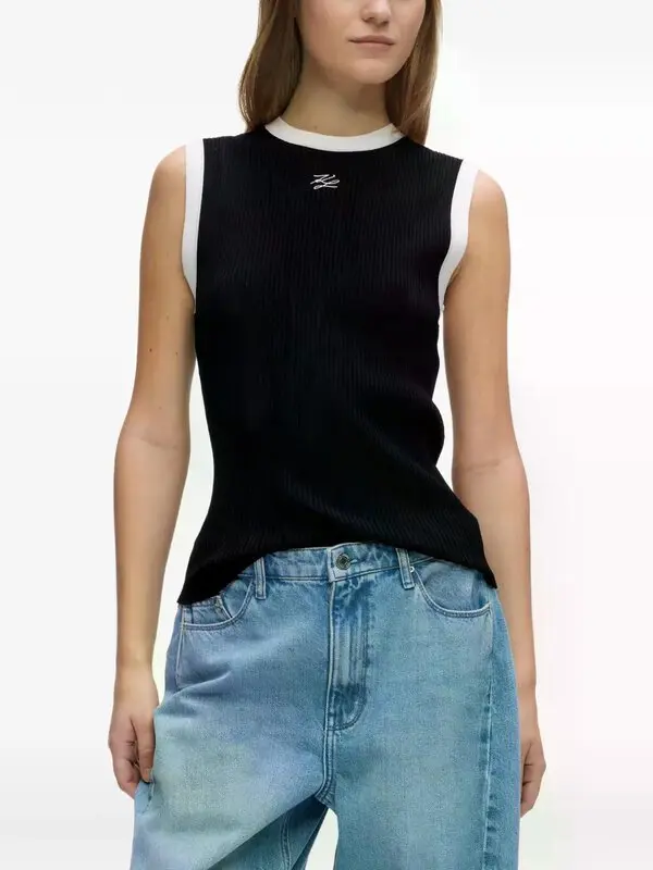Karl Lagerfeld Ribbed-knit Contrast-trim Tank Top