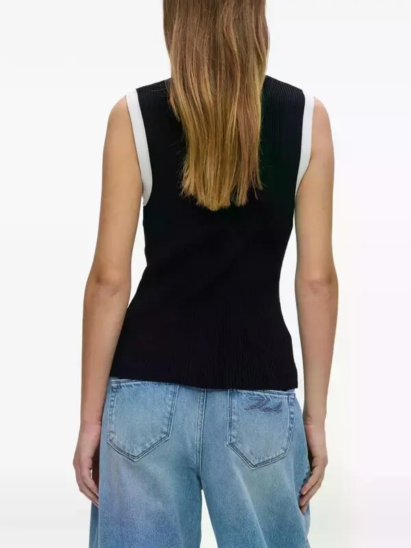 Karl Lagerfeld Ribbed-knit Contrast-trim Tank Top