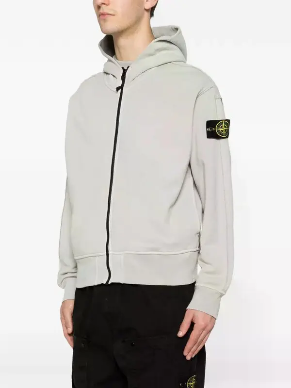 Stone Island Compass Motif Zip-up Hooded Jacket - Grey