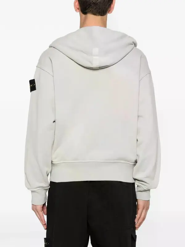 Stone Island Compass Motif Zip-up Hooded Jacket - Grey