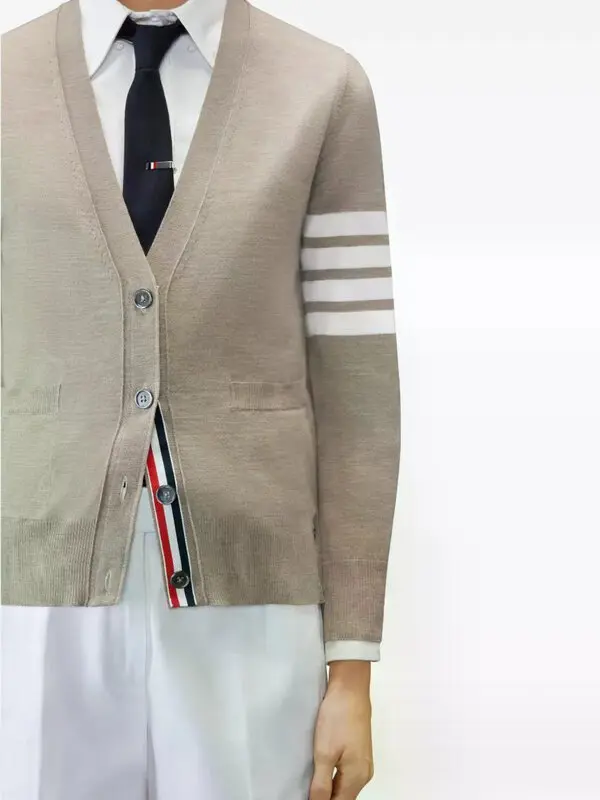 Thom Browne Merino Wool 4-bar Relaxed Fit V-neck Cardigan