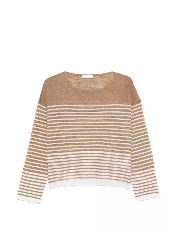 ROBERTO COLLINA Striped Round Neck Long Sleeve Sweater