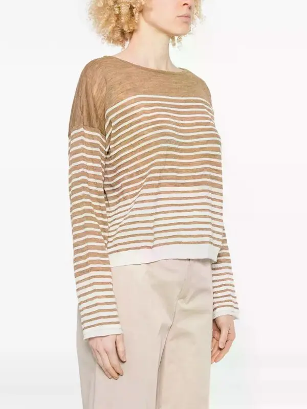 ROBERTO COLLINA Striped Round Neck Long Sleeve Sweater