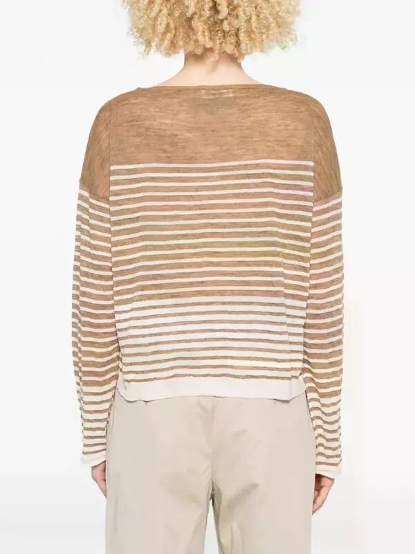 ROBERTO COLLINA Striped Round Neck Long Sleeve Sweater