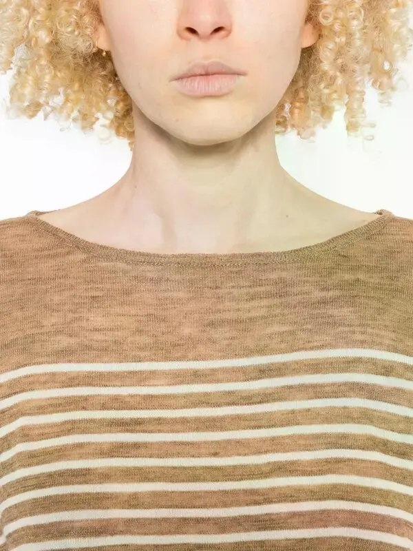 ROBERTO COLLINA Striped Round Neck Long Sleeve Sweater