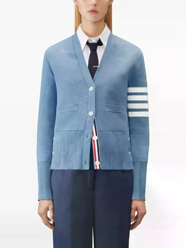 Thom Browne 4-bar Milano V-neck Cardigan - Blue