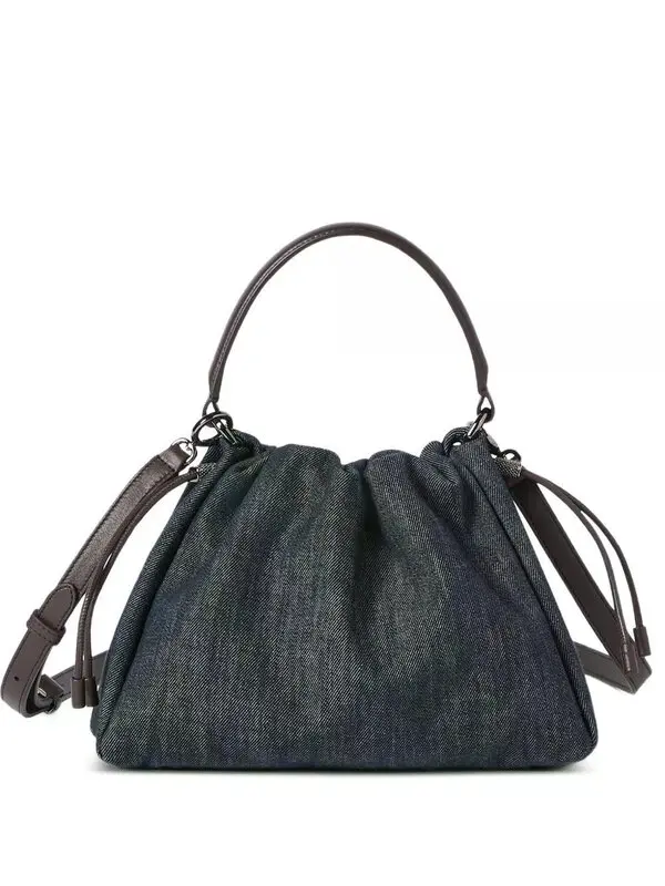 Brunello Cucinelli Mellow Small Bucket Bag With Monili - Blue