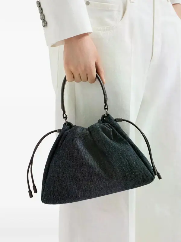 Brunello Cucinelli Mellow Small Bucket Bag With Monili - Blue
