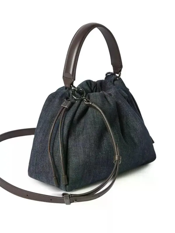Brunello Cucinelli Mellow Small Bucket Bag With Monili - Blue