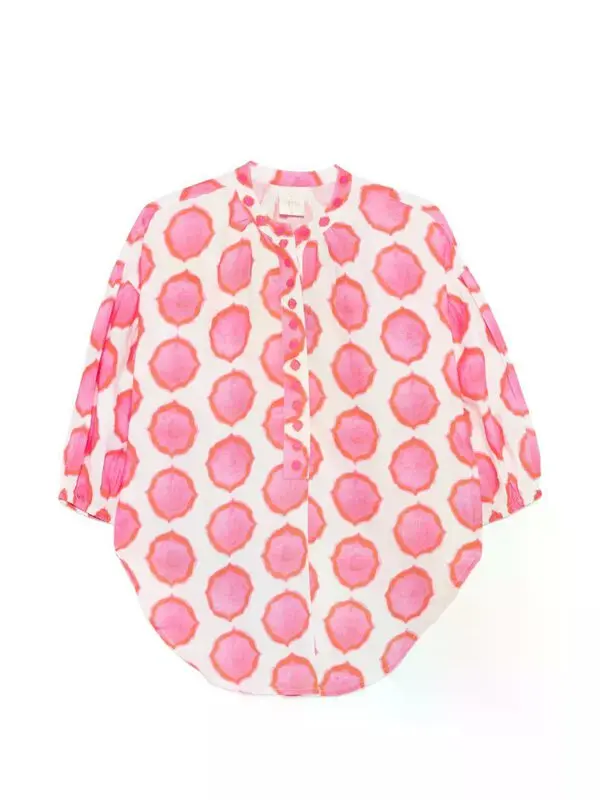 Nimo With Love Geometric-print Band-collar Blouse