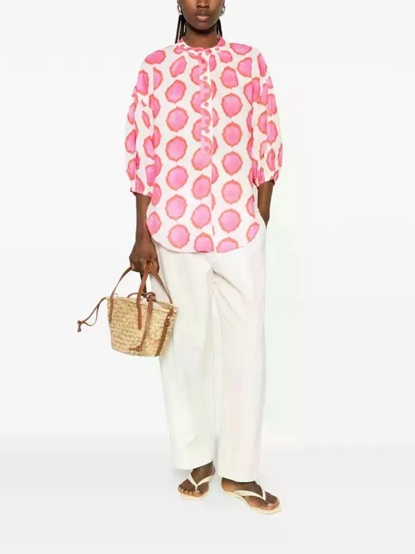 Nimo With Love Geometric-print Band-collar Blouse