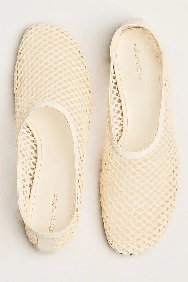 REFORMATION Britt Netted Ballet Flats - Ivory Crochet