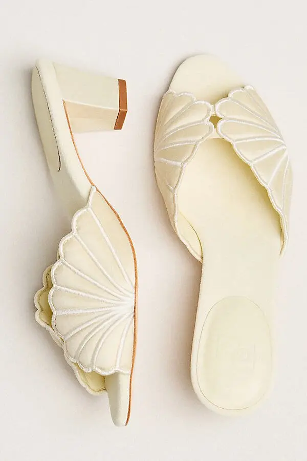 REFORMATION Waldena Kitten Heel Mules - Cream Puff Taffeta