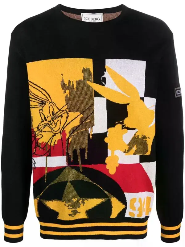 Iceberg Cartoon-print Crew-neck Jumper - Black