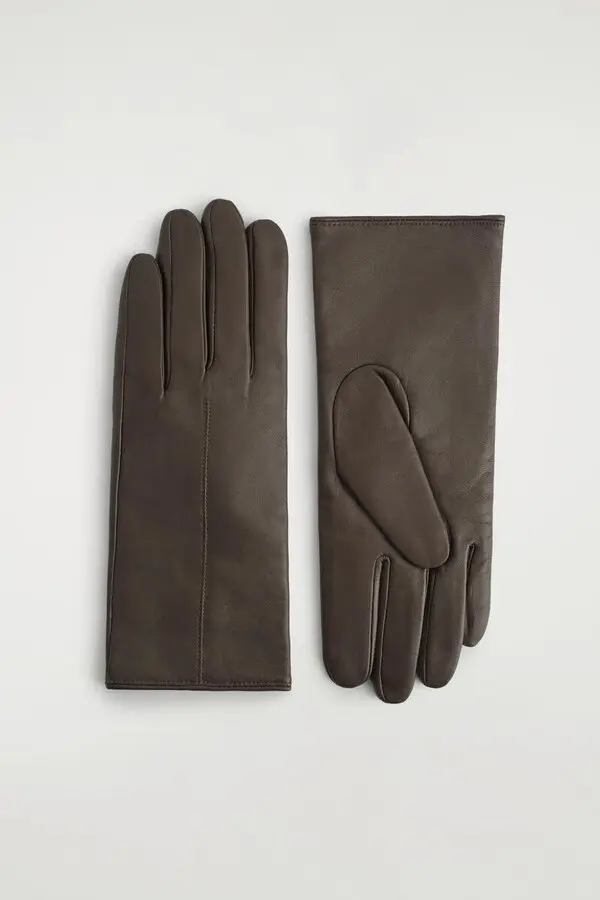 Cos Cashmere Wool-lined Leather Gloves - Brown