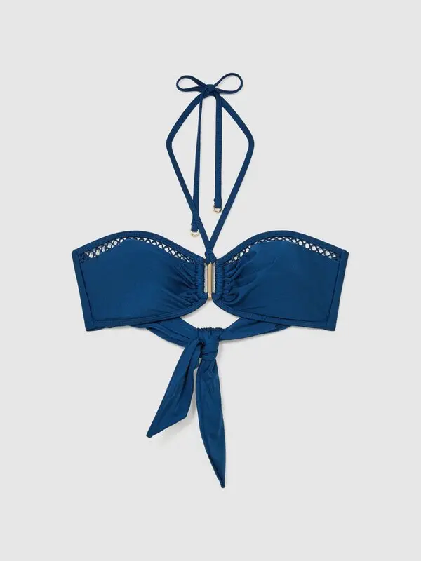 REISS Janina Shimmer Bandeau Bikini Top - Blue