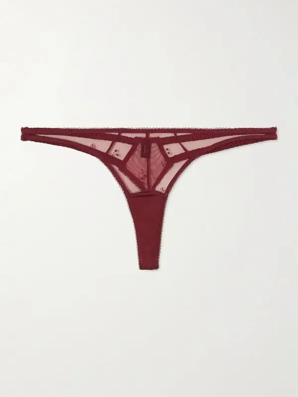 Kiki De Montparnasse Cerise Embroidered Mesh Thong - Red