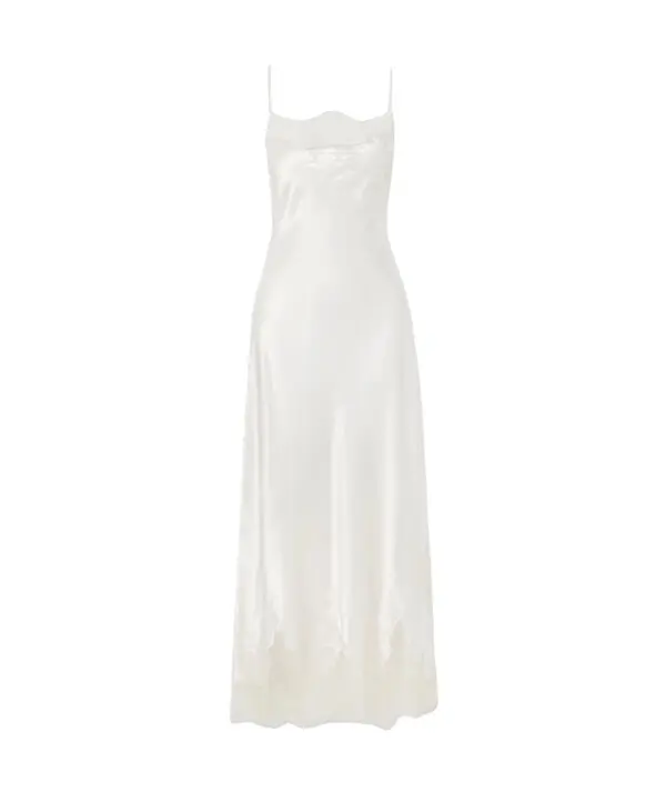Carine Gilson Lace-trimmed Silk-satin Midi Dress - Neutrals
