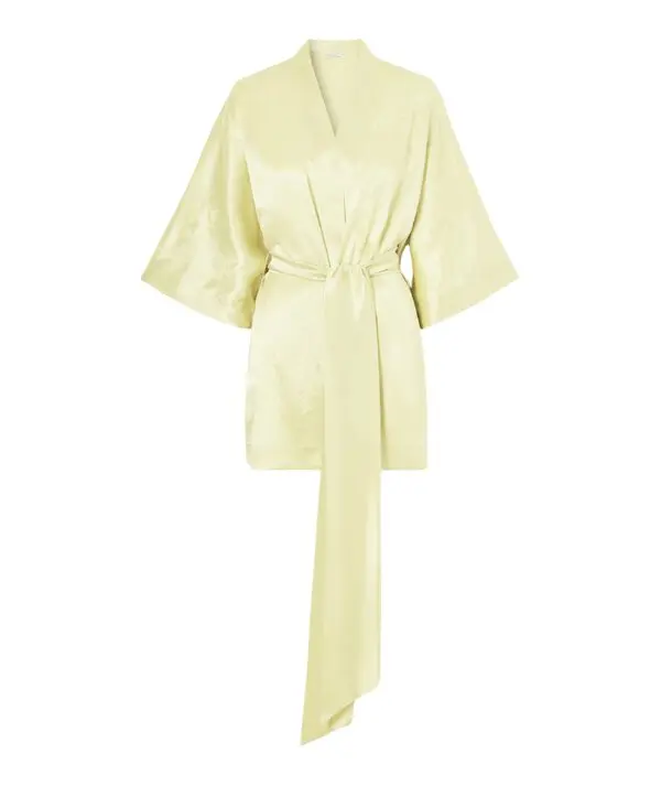 Carine Gilson Belted Embroidered Silk-satin Kimono - Green