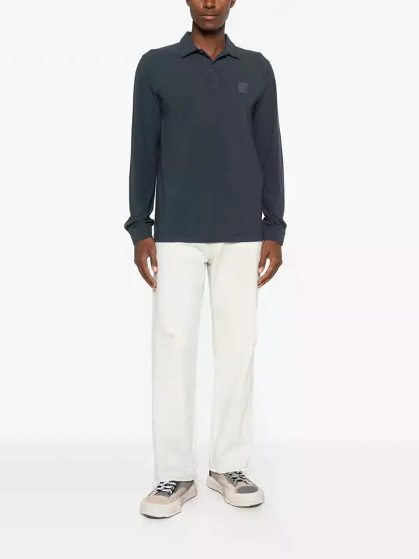 Stone Island Logo-patch Long-sleeve Polo Shirt