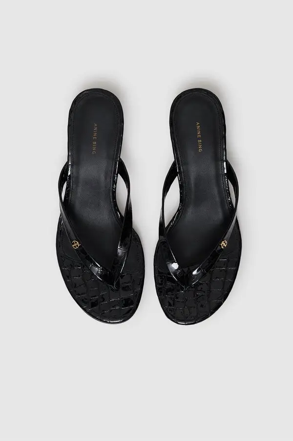 ANINE BING Noelle Thong High Heel Sandals - Embossed Black