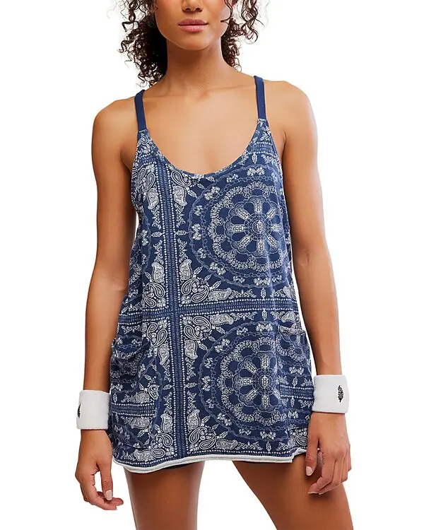 Free People Printed Mini Romper Dress - Bandana Navy Combo